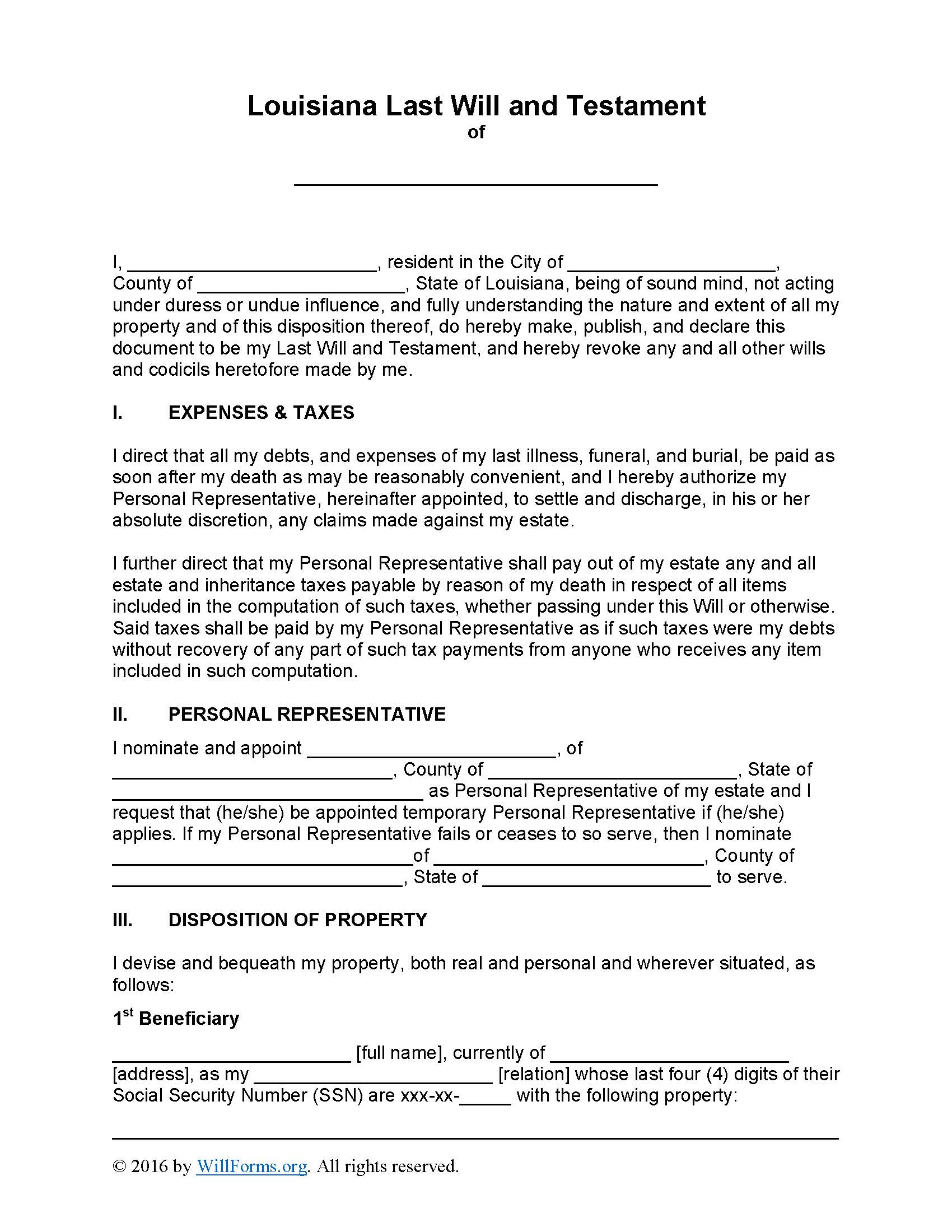 Louisiana Last Will And Testament Form Will Forms Will Forms