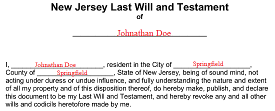 New Jersey Last Will And Testament Form Will Forms Will Forms