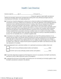 Washington Advance Health Care Directive (Living Will) Form - Will ...